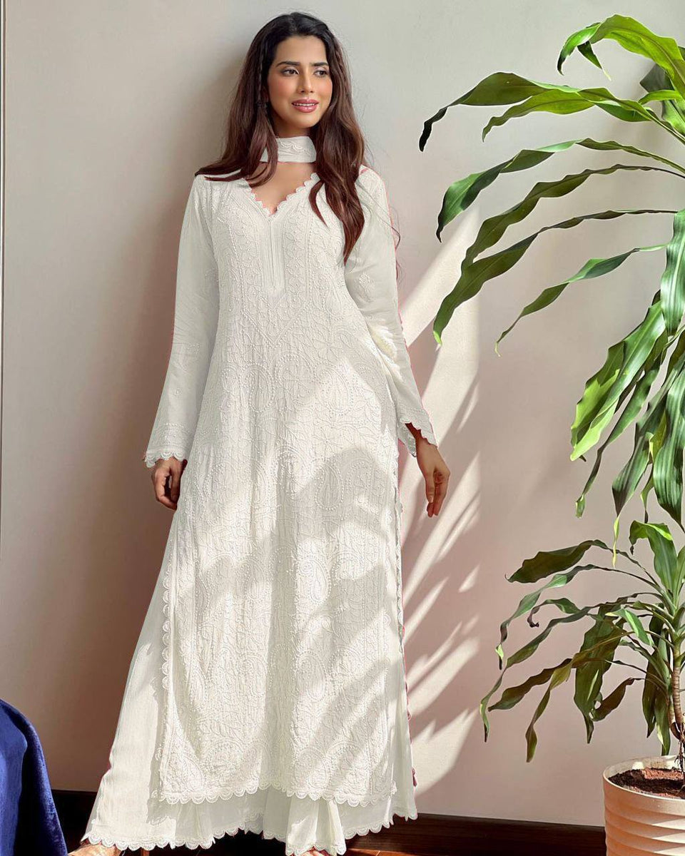 White New Trend Chikankari special Ethnic Set – fumka